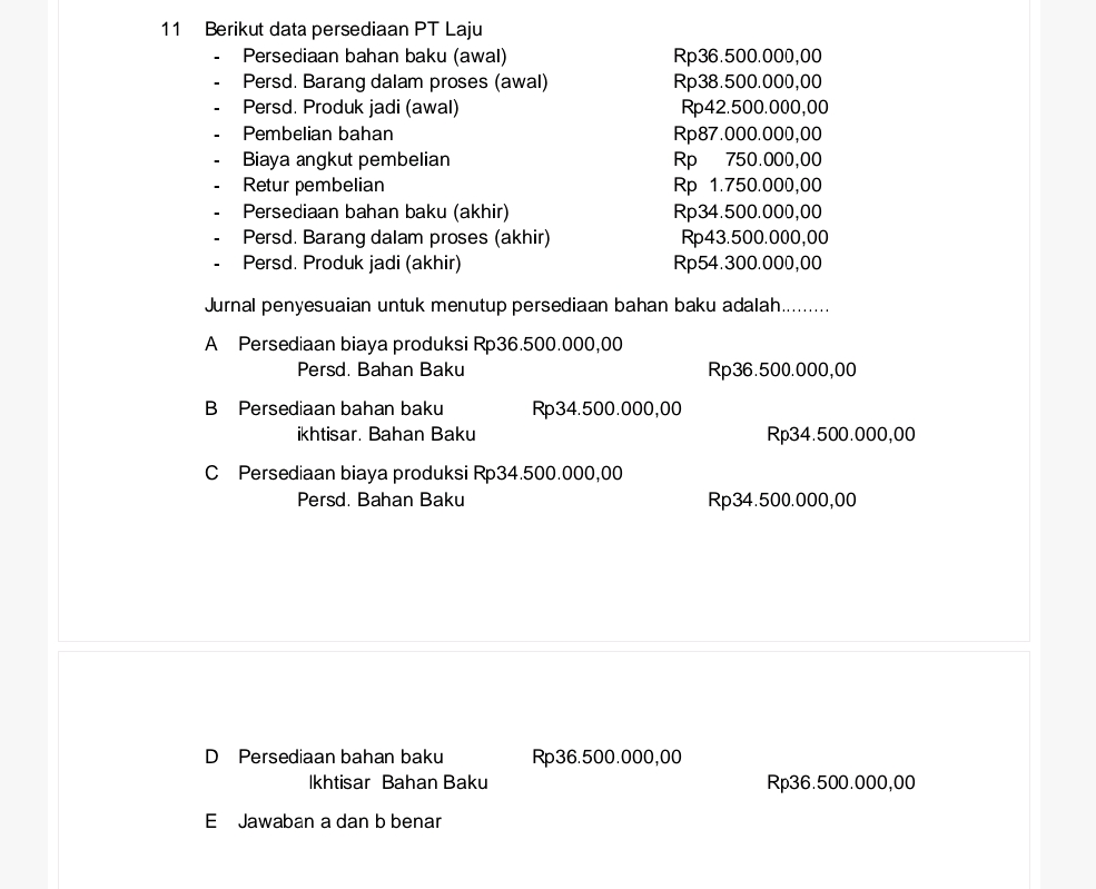 11 Berikut data persediaan PT Laju | StudyX