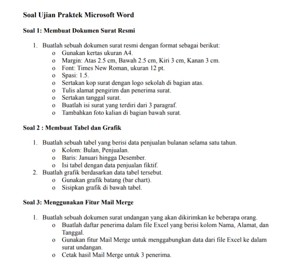 Soal Ujian Praktek Microsoft Word Soal 1