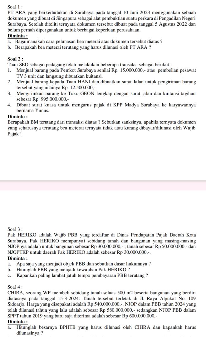 Soal 1 PT ARA yang berkedudukan di Surabaya | StudyX