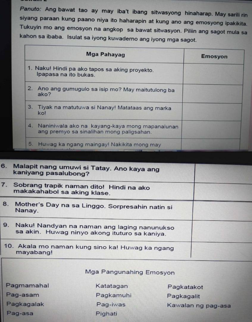 Panuto Ang bawat tao ay may ibat ibang | StudyX