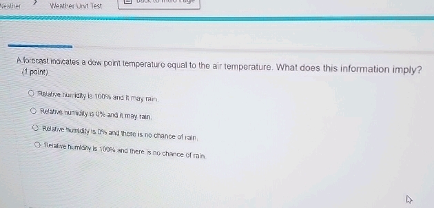 Neather Weather Unit Test A forecast | StudyX