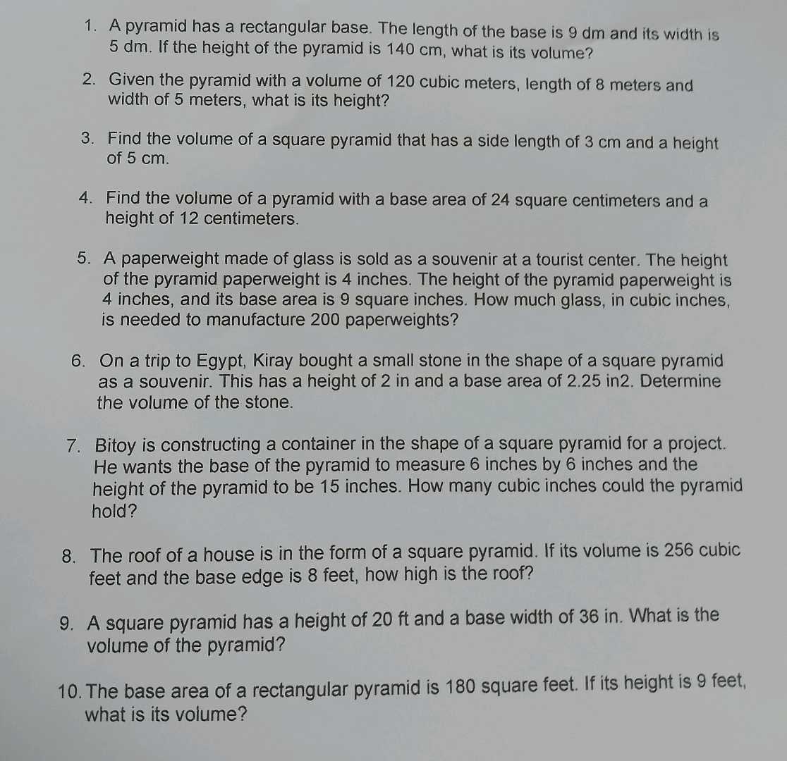 1 A pyramid has a rectangular base The | StudyX