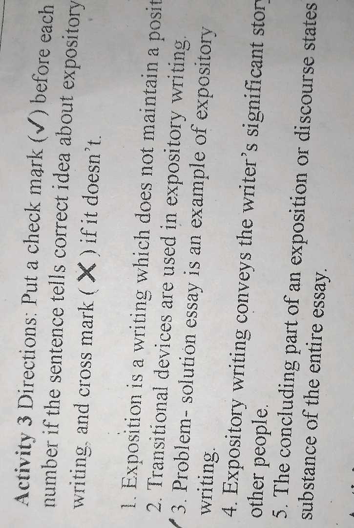 Activity 3 Directions Put a check mark () | StudyX
