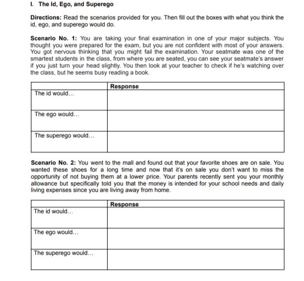 I The Id Ego and Superego Directions Read | StudyX