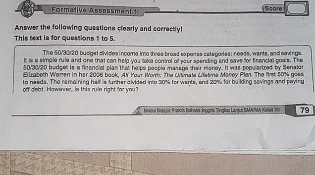 Formative Assessment 1 Score Answer the | StudyX