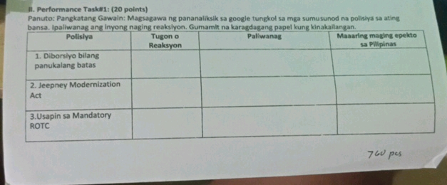 I Performance Taskill (20 points) Panuto | StudyX