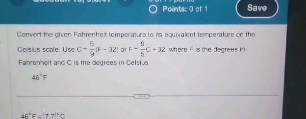 Points 0 of 1 Save Convert the given | StudyX