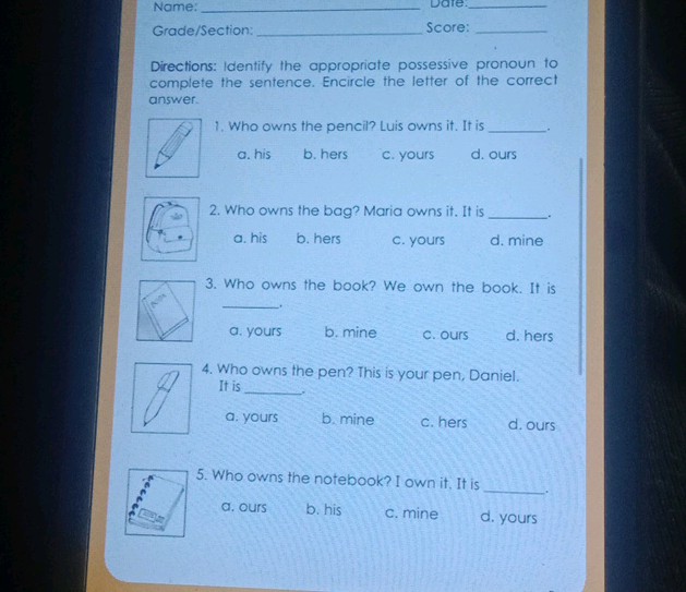 Name Grade/Section Score Directions | StudyX