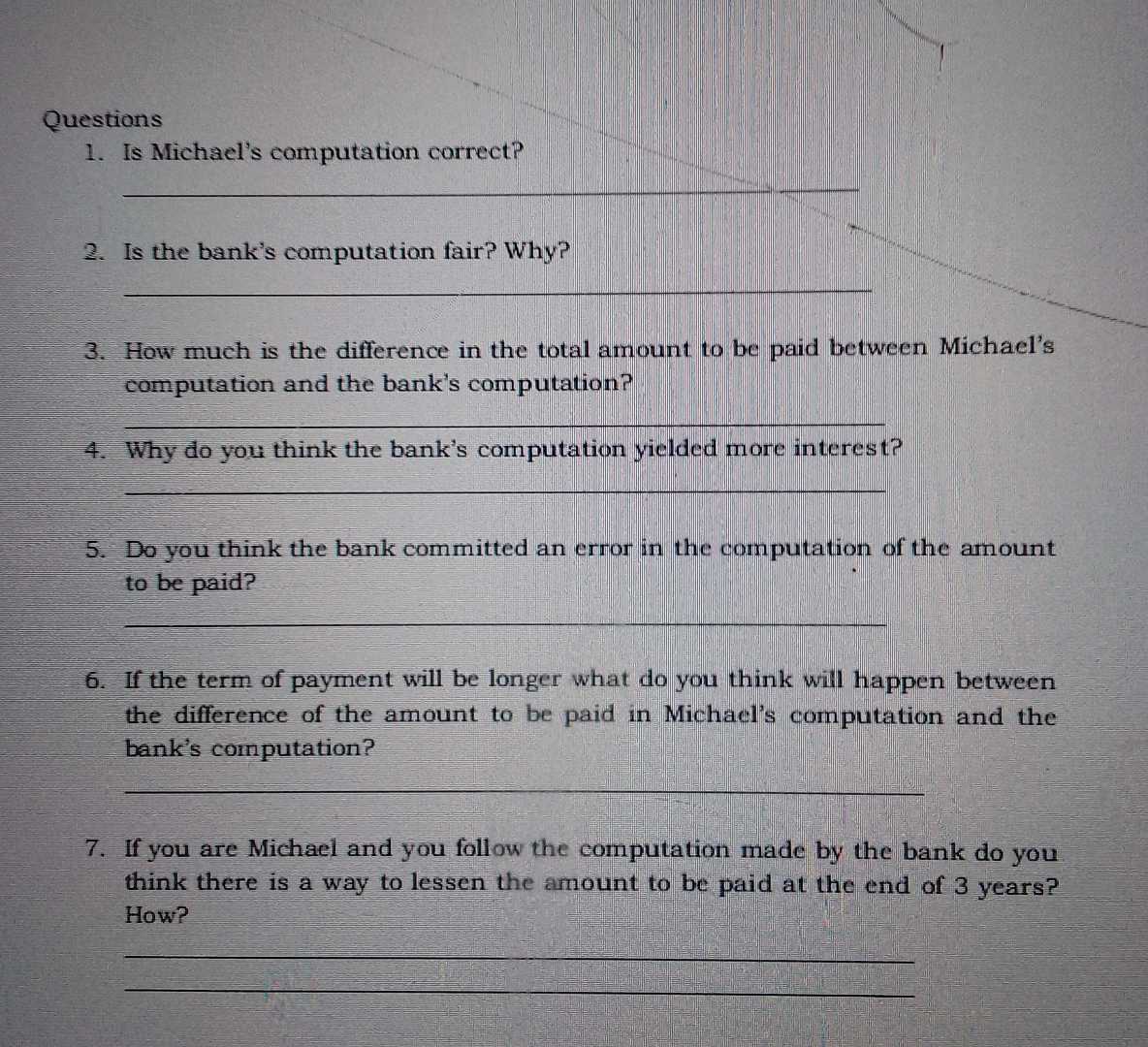 Questions 1 Is Michaels computation correct | StudyX