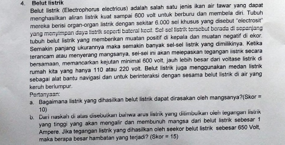 4 Belut listrik Belut listrik (Electrophorus | StudyX