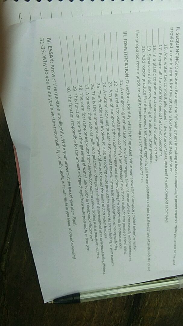 II SEQUENCING Directions Arrange the | StudyX