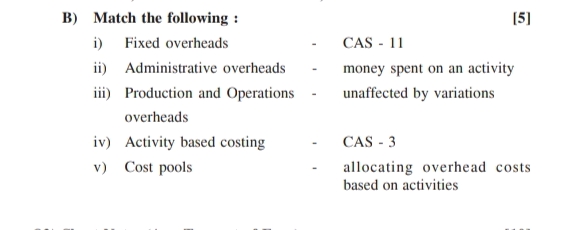 B) Match the following i) Fixed overheads - | StudyX