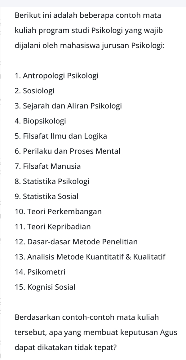 Berikut ini adalah beberapa contoh mata | StudyX