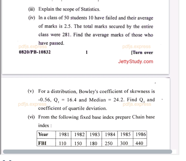 (iii) Explain the scope of Statistics(iv) In | StudyX