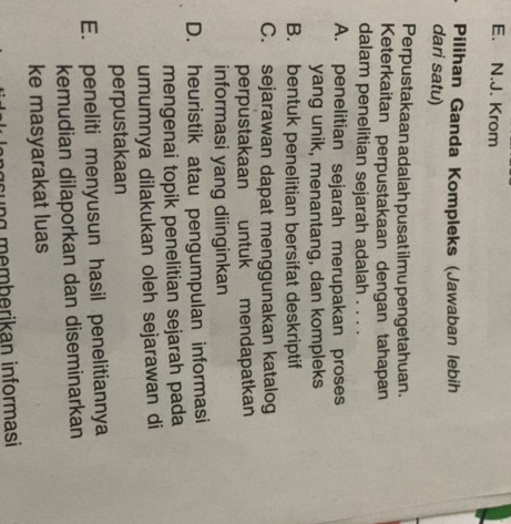 E NJ Krom Pilihan Ganda Kompleks (Jawaban | StudyX