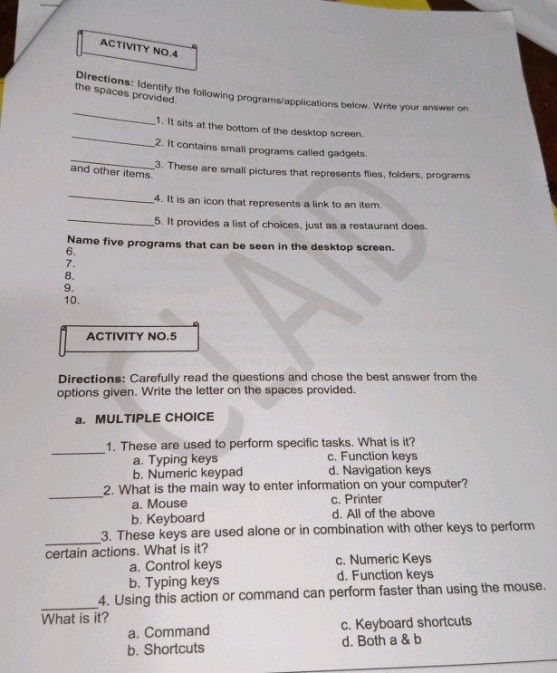 ACTIVITY NO4 Directions Identify the | StudyX
