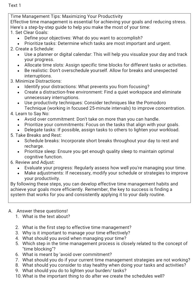 Text 1 Time Management Tips Maximizing Your | StudyX