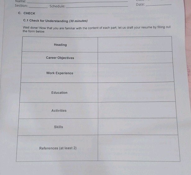 Name Section Schedule Date C CHECK C 1 | StudyX