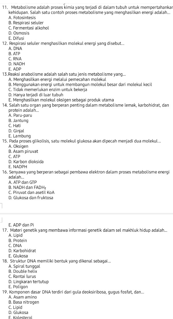 11 Metabolisme adalah proses kimia yang | StudyX