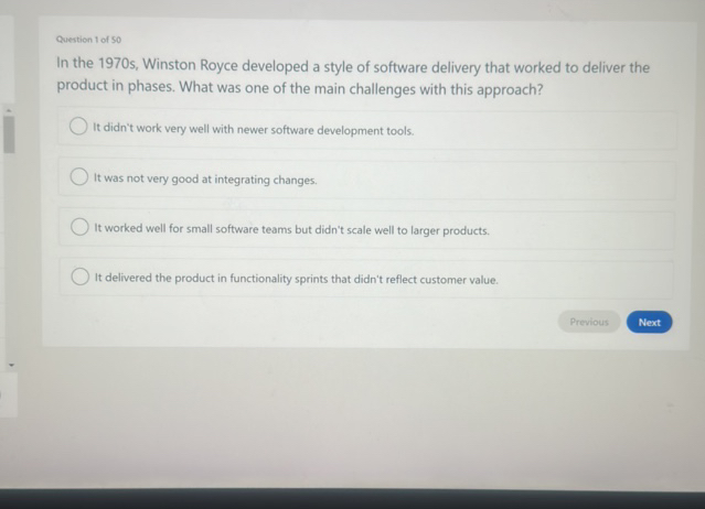 Question 1 of 50 In the 1970s Winston Royce | StudyX