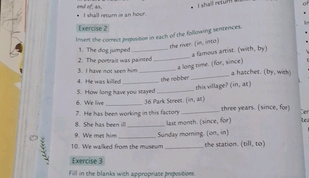 Exercise 2 Insert the correct preposition in | StudyX