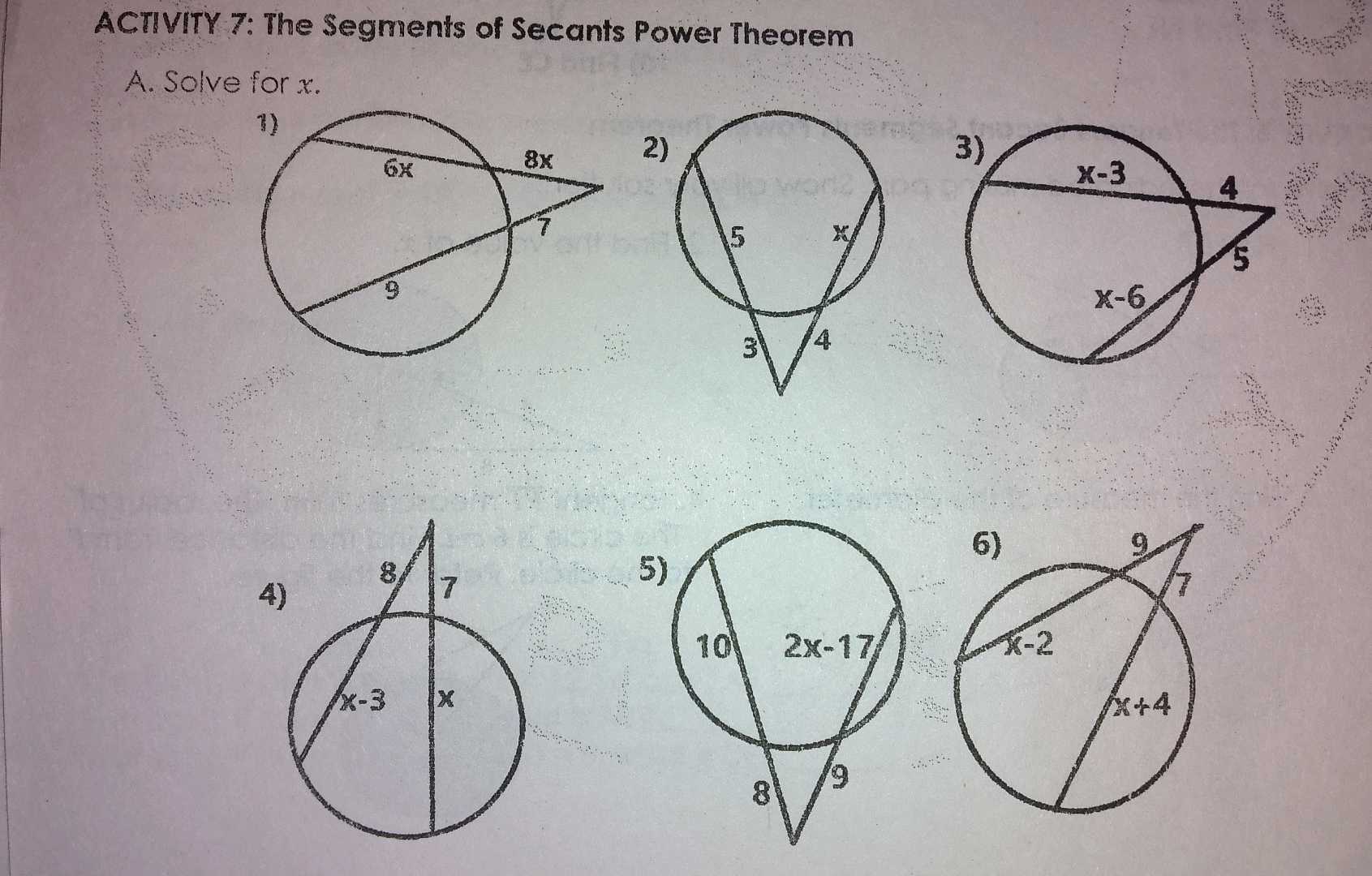 ACTIVITY 7 The Segments of Secants Power | StudyX