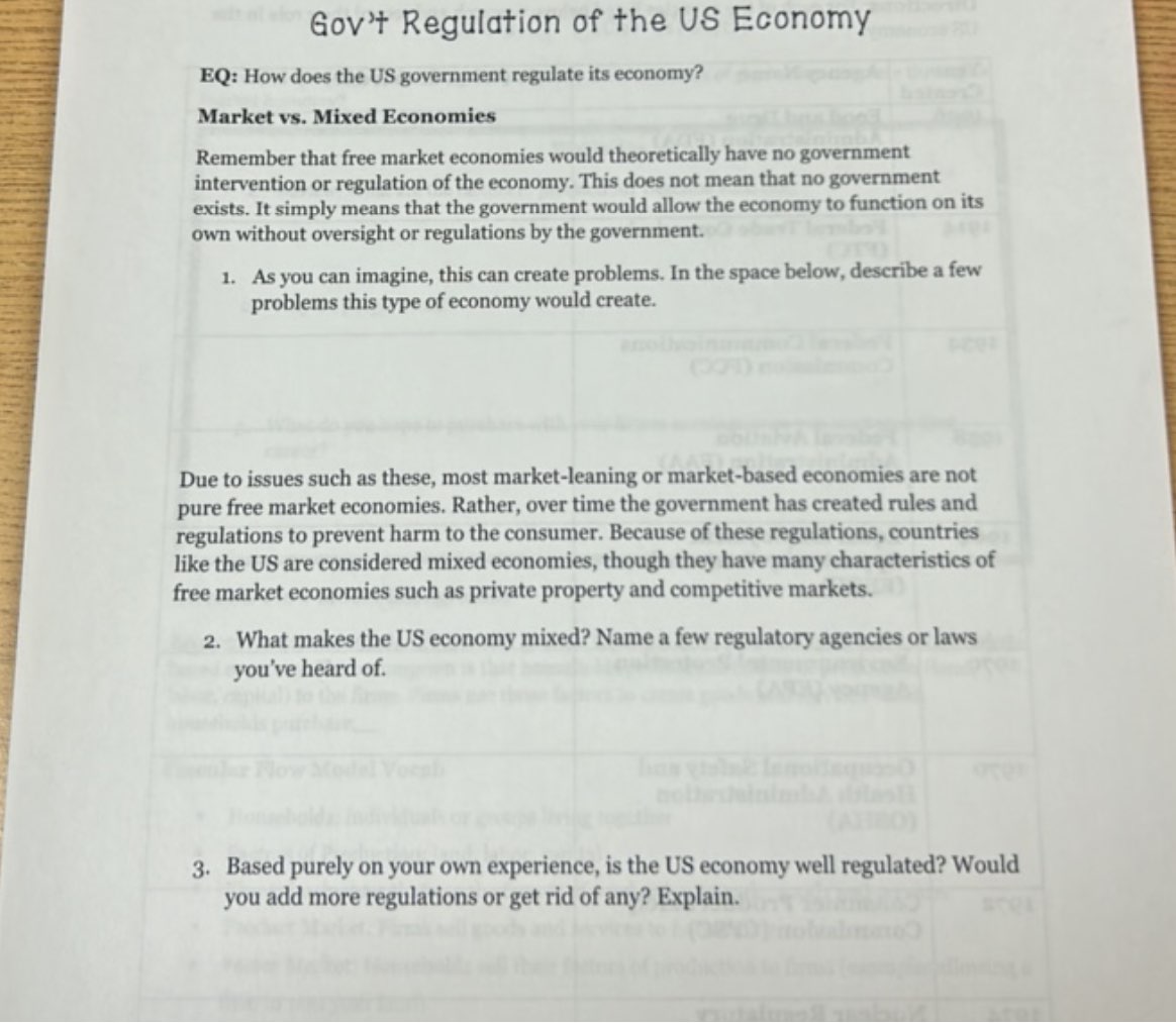 Govt Regulation of the US Economy EQ How | StudyX