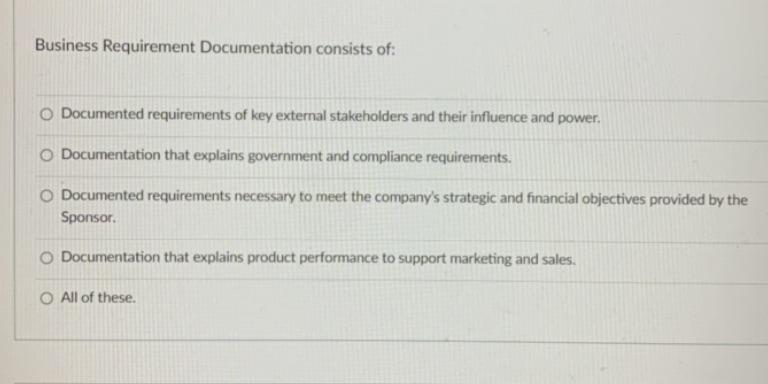 Business Requirement Documentation consists | StudyX