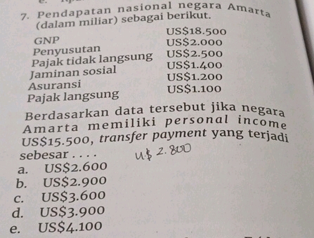 7 Pendapatan nasional negara Amarta (dalam | StudyX