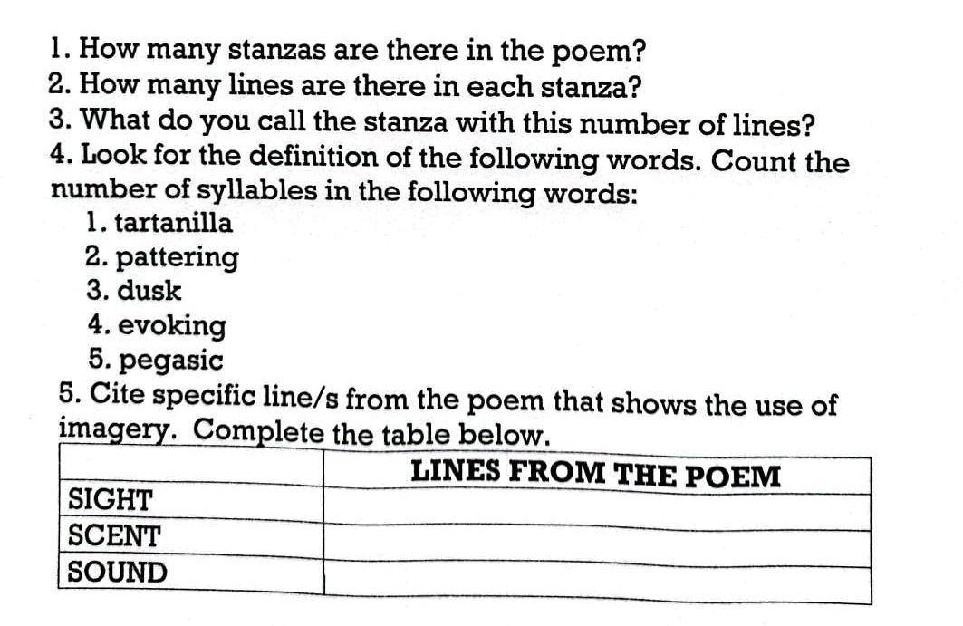 1 How many stanzas are there in the poem 2 | StudyX