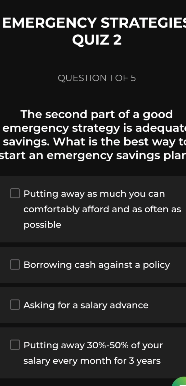 EMERGENCY STRATEGIE QUIZ 2 QUESTION 1 OF 5 | StudyX