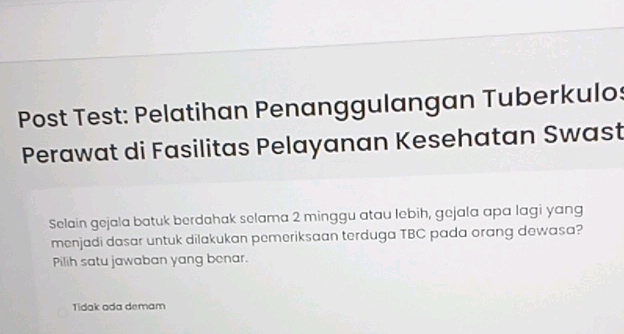 Post Test Pelatihan Penanggulangan | StudyX