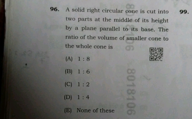 96 A solid right circular cone is cut into | StudyX