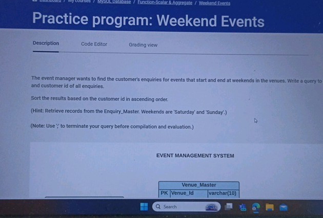 Practice program Weekend Events Description | StudyX