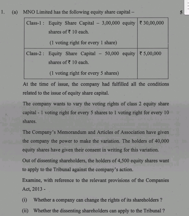 1 (a) MNO Limited has the following equity | StudyX