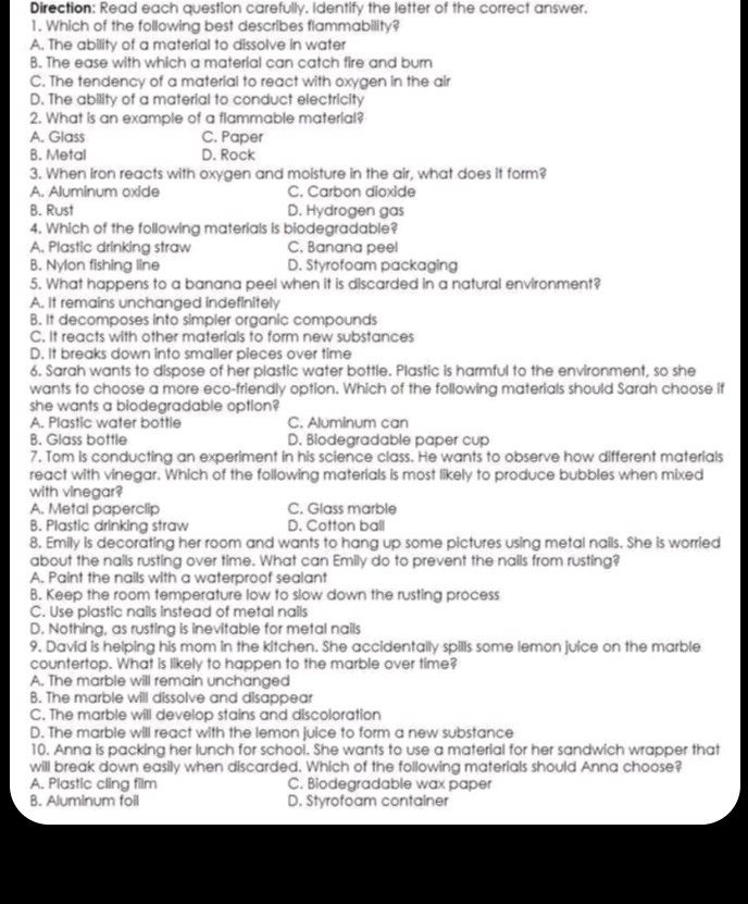 Direction Read each question carefully | StudyX