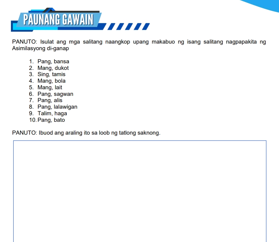 PAJdN W/AN PANUTO Isulat ang mga salitang | StudyX