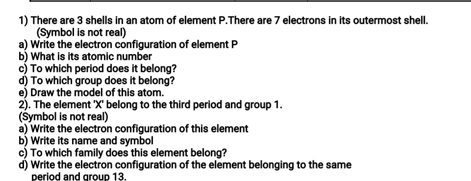 1) There are 3 shells in an atom of element | StudyX