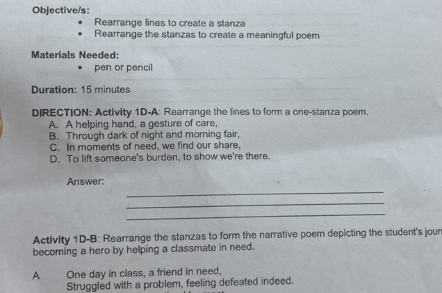 Objective/s - Rearrange lines to create a | StudyX