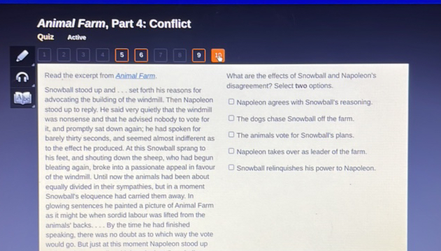 Animal Farm Part 4 Conflict Quiz Active 1 2 | StudyX