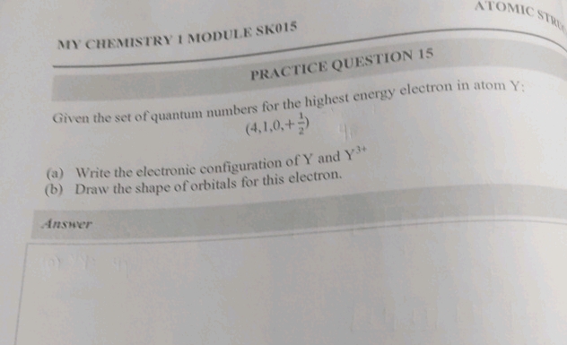 MY CHEMISTRY 1 MODULE SK015 ATOMIC 5 H | StudyX
