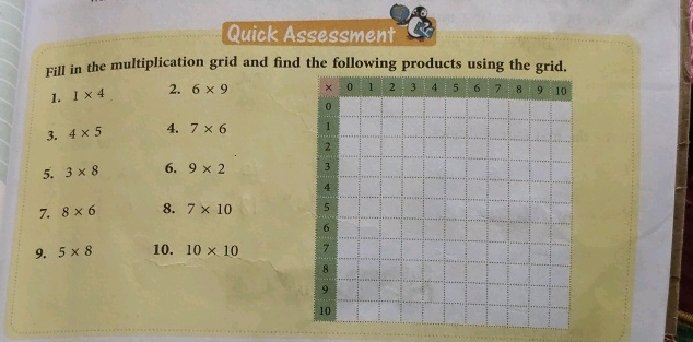 Quick Assessment Fill in the multiplication | StudyX