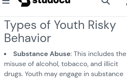Types of Youth Risky Behavior - Substance | StudyX