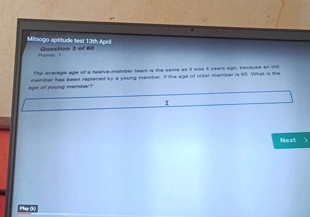 Mitsogo aptitude test 13th April Question 3 | StudyX