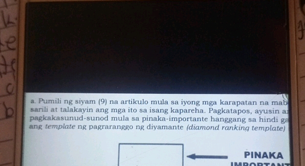 a Pumili ng siyam (9) na artikulo mula sa | StudyX