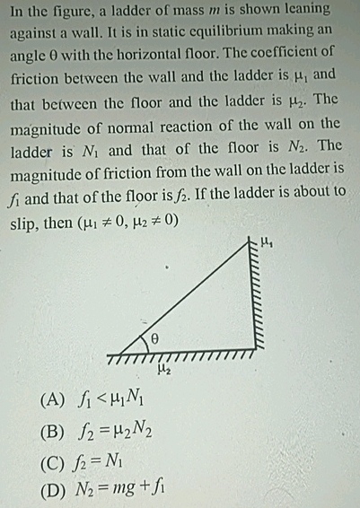 In the figure a ladder of mass m is shown | StudyX