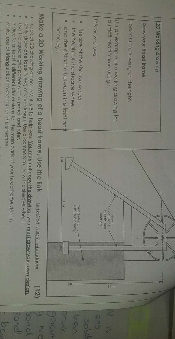 2D Working drawing Draw your head frame | StudyX