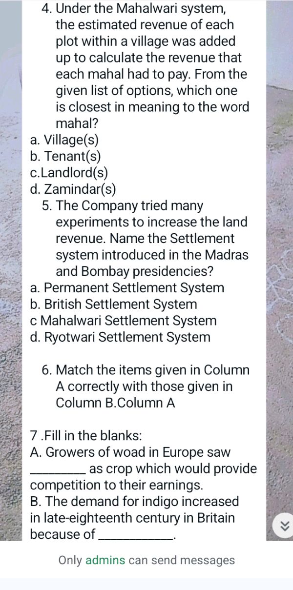 4 Under the Mahalwari system the estimated | StudyX