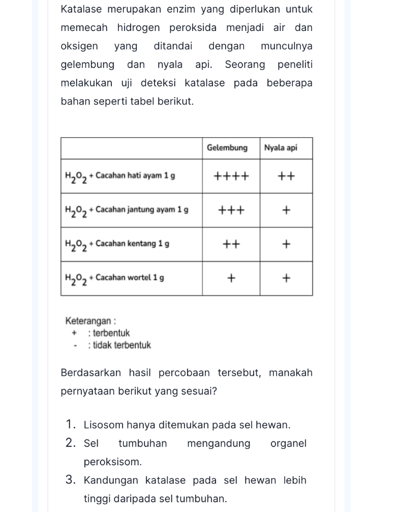 Katalase merupakan enzim yang diperlukan | StudyX