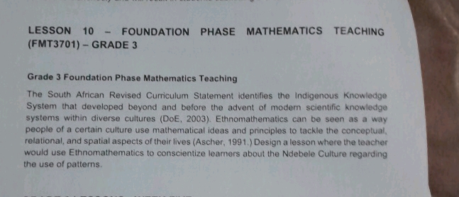 LESSON 10 - FOUNDATION PHASE MATHEMATICS | StudyX